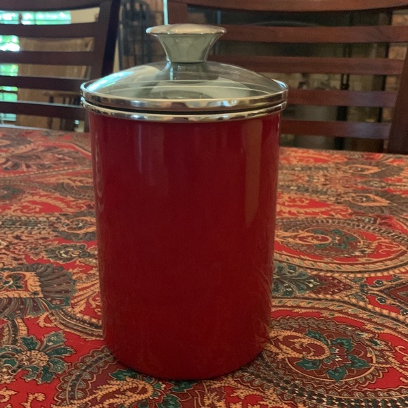 Kitchen | Red Metal Canister With Clear Glass Lid See Photos For ...